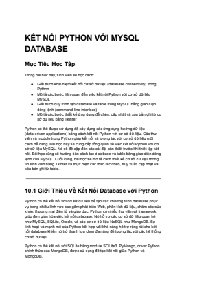 KẾT NỐI PYTHON VỚI MYSQL DATABASE - PDF.DoTool.net