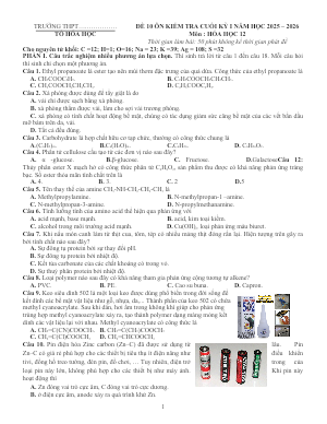 Đề kiểm tra học kì 1 - Môn Hóa 12 - Năm học 2025-2026 - Form TN 2025 ...