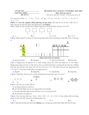 Đề kiểm tra cuối kì 1 - Hóa Học 10 - Năm 2025-2026 - Đề 10.doc - PDF ...
