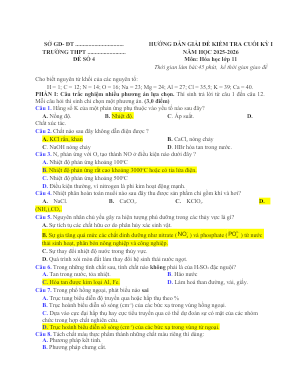 Đề kiểm tra cuối kì 1 - Hóa Học 11 - Năm 2025-2026 - Đề 4 - Lời giải ...